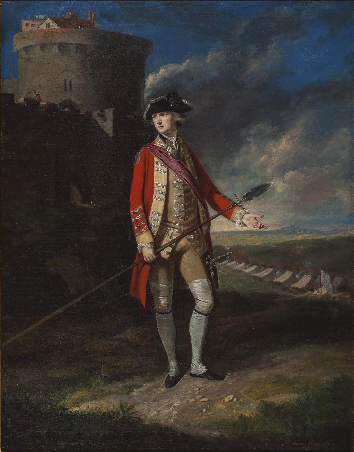 A Portrait of an Officer standing before a Castle; a Military ...
