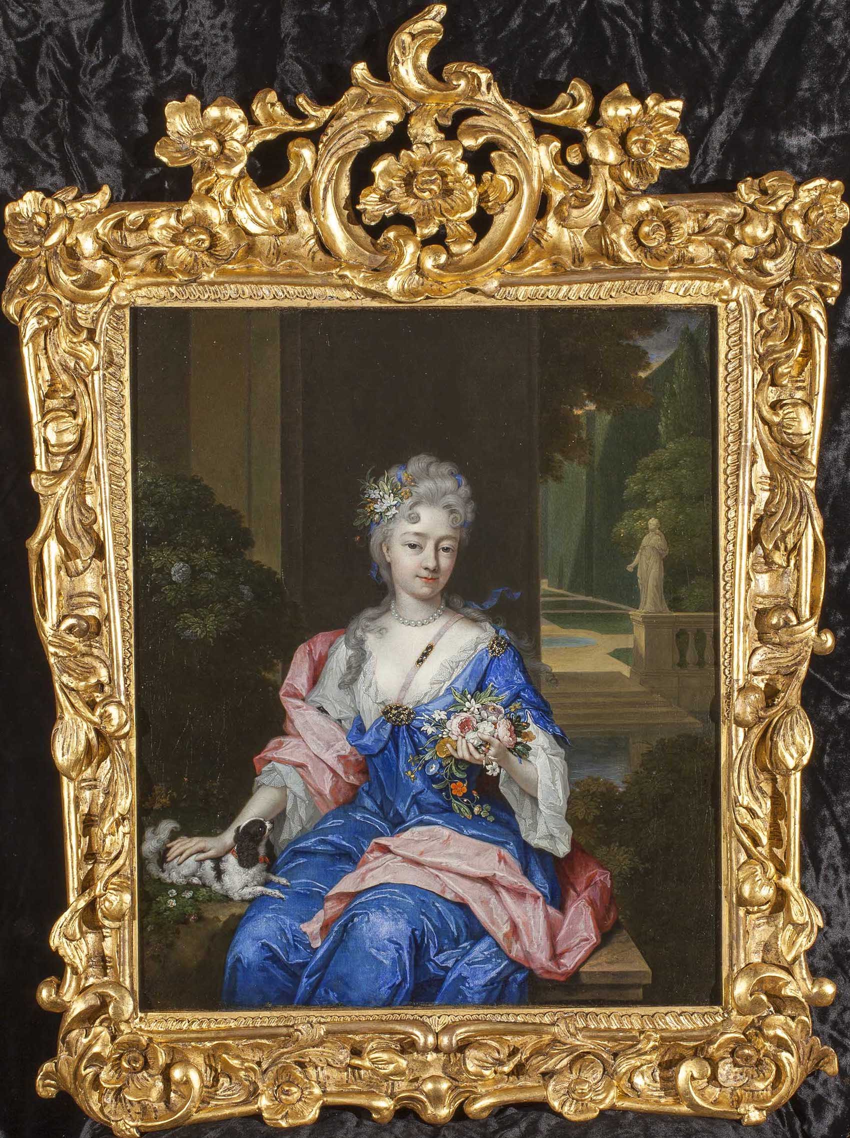 A Pair of Portraits of a Gentleman and his Wife with their pet Dogs ...