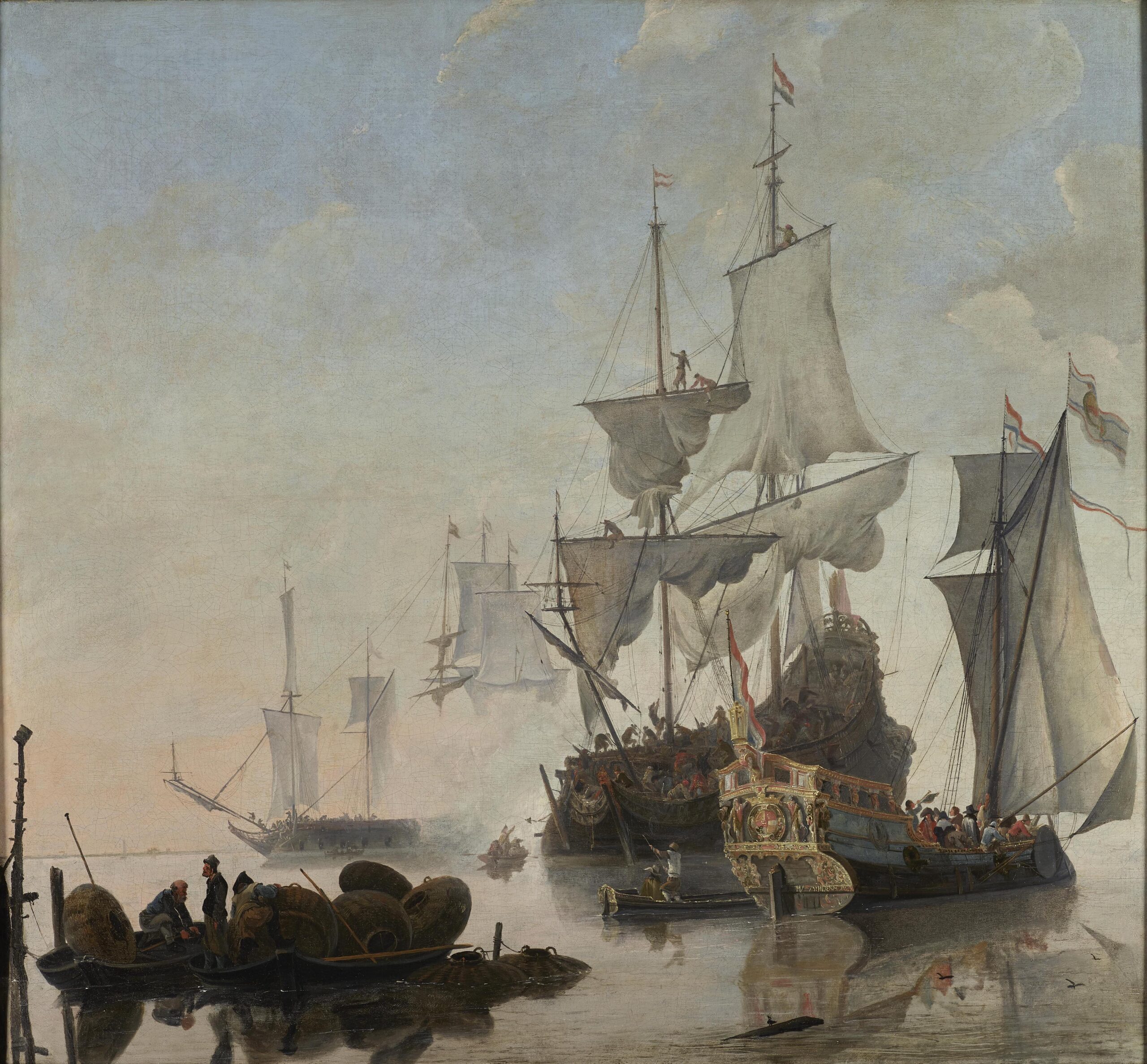 Dutch Shipping at Anchor with a States Yacht in the Foreground and ...